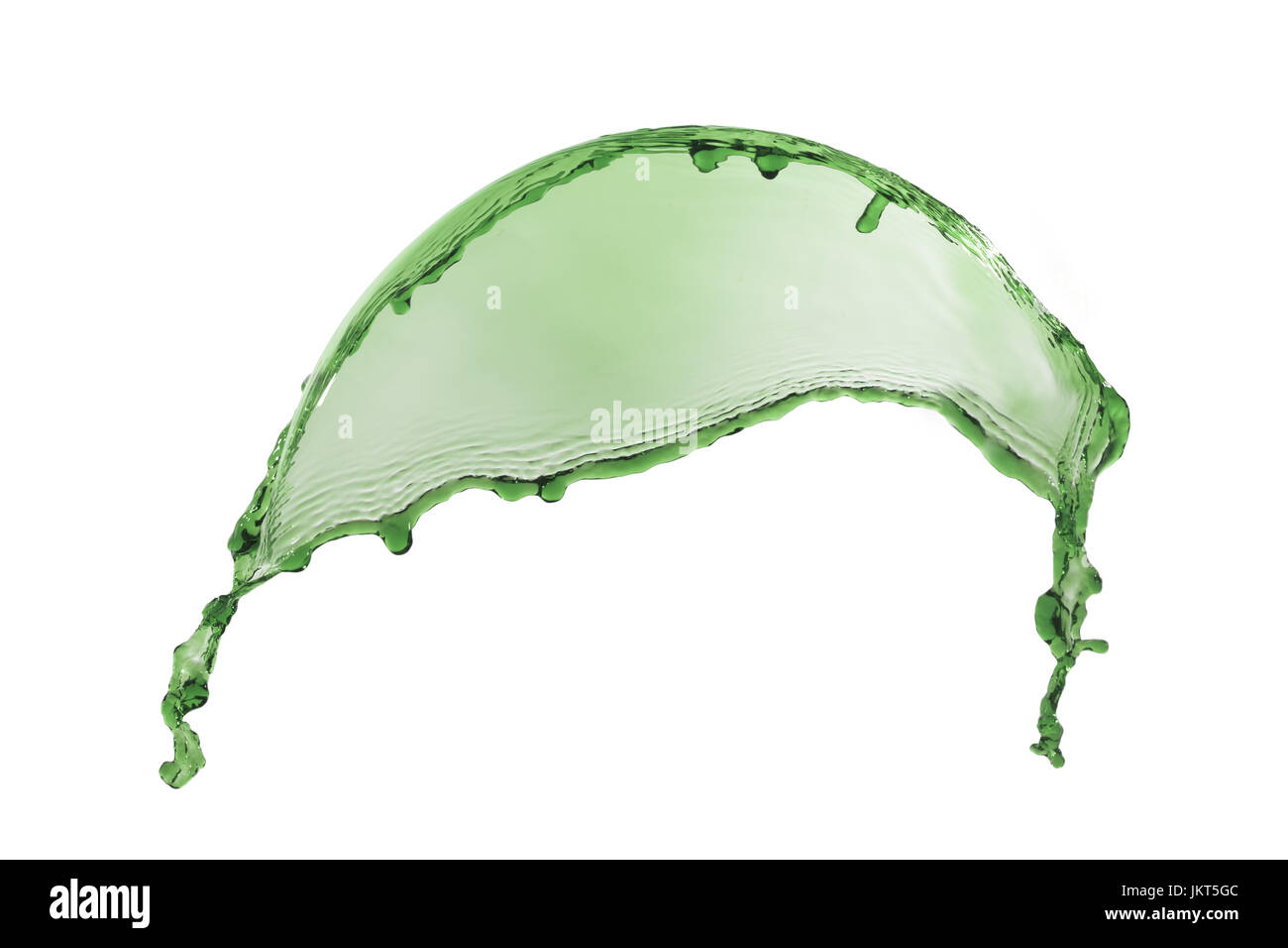 beautiful flying green splash and drops isolated over white background ...