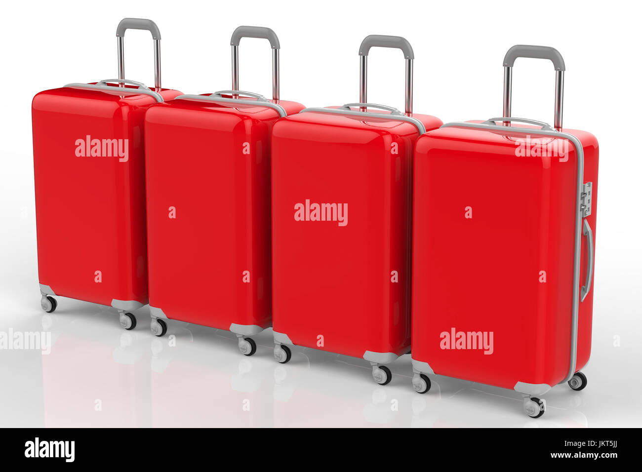 3d rendering red hard case luggages in a row on white background Stock ...