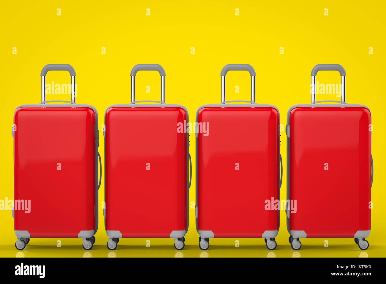 3d rendering four red hard case luggages on yellow background Stock ...