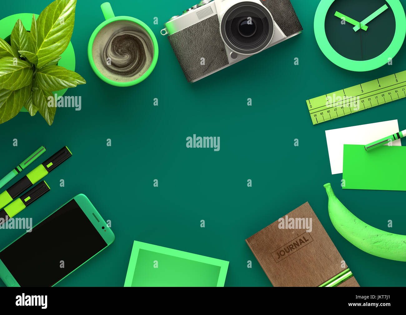 Top down view of modern work space office desk with essentials ...