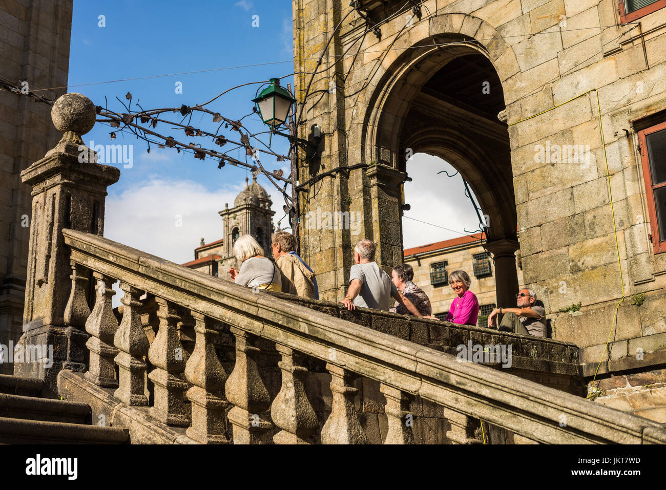 Local people, tourists or pilgrims in the street of the Santiago de ...