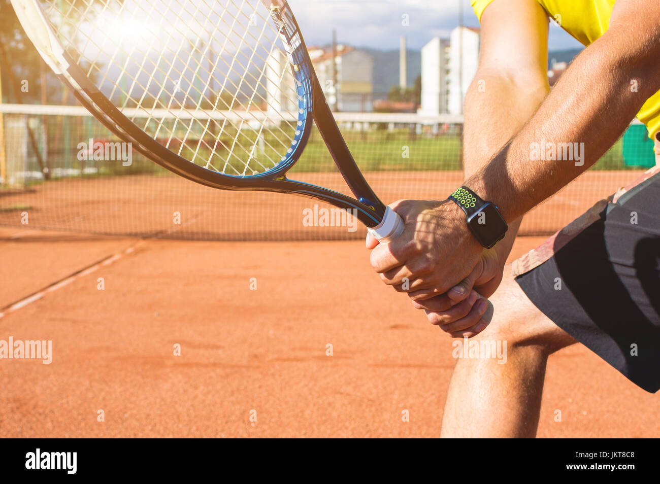Tennis Ball Hitting Racket Close Up High Resolution Stock Photography ...
