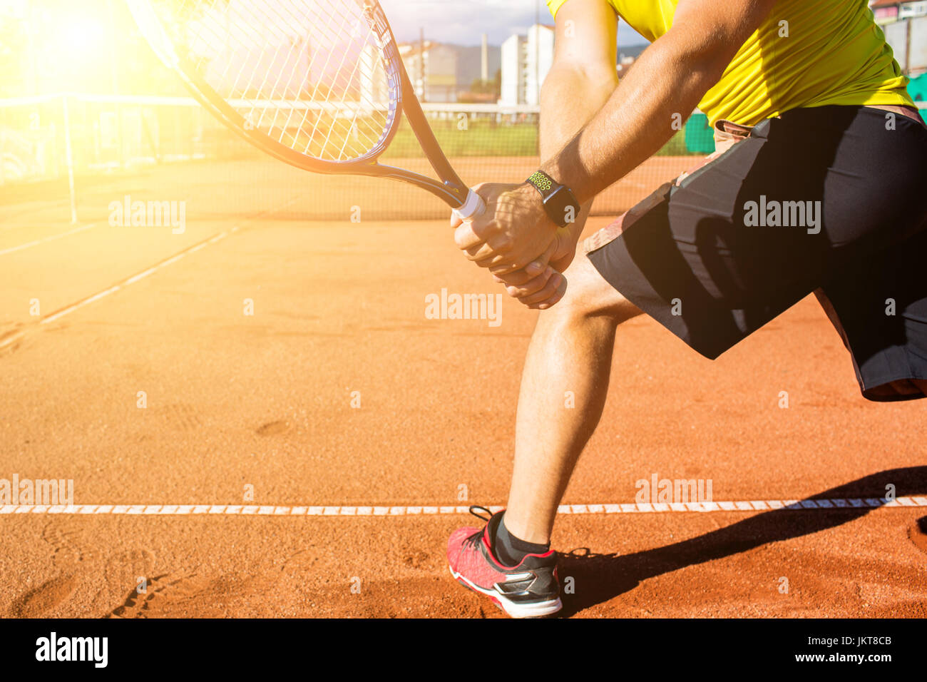Tennis ball hitting racket close up hi-res stock photography and images ...
