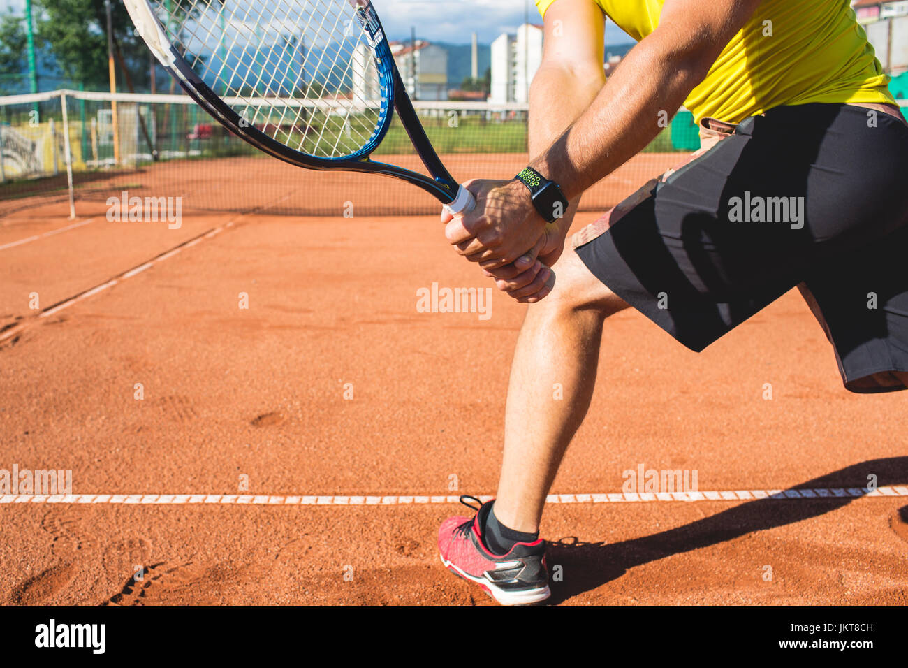 Tennis Ball Hitting Racket Close Up High Resolution Stock Photography ...