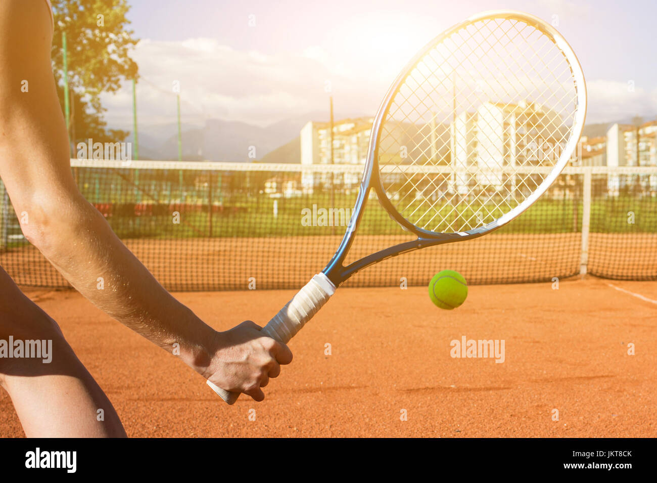 Tennis Ball Hitting Racket Close Up Stock Photos & Tennis Ball Hitting ...