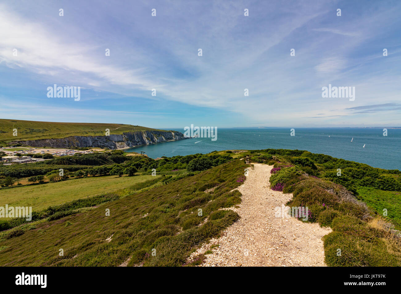 View of the Needles from Headon Warren, Isle of Wight, UK Stock Photo ...