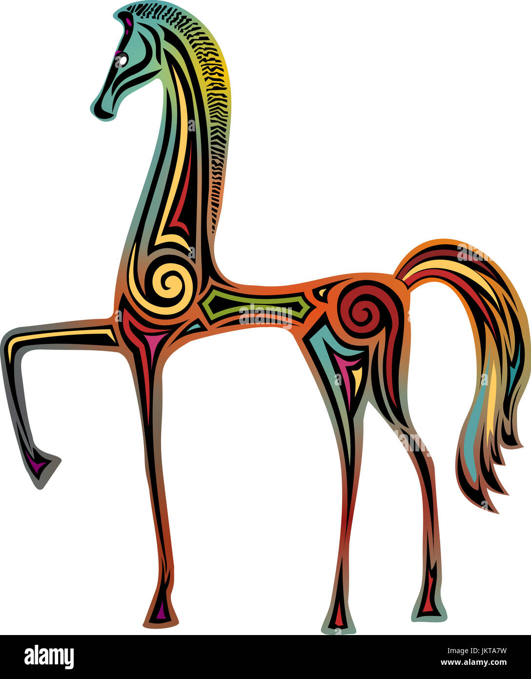 303/5000 Original horse in Etruscan style with geometric patterns Stock ...
