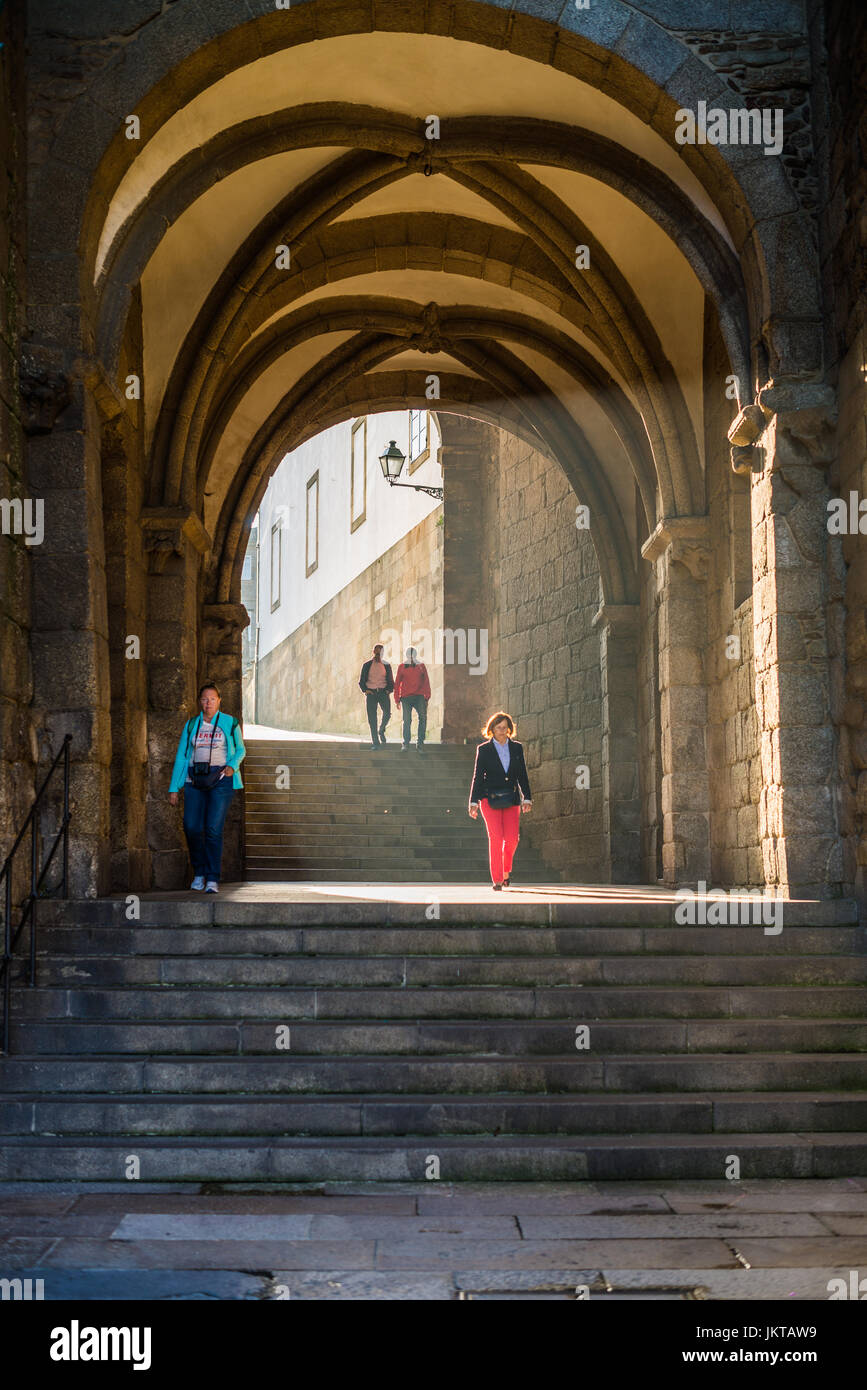Local people, tourists or pilgrims in the street of the Santiago de ...