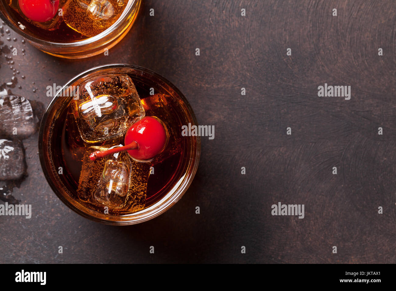 Manhattan cocktail with whiskey. Top view with copy space Stock Photo ...