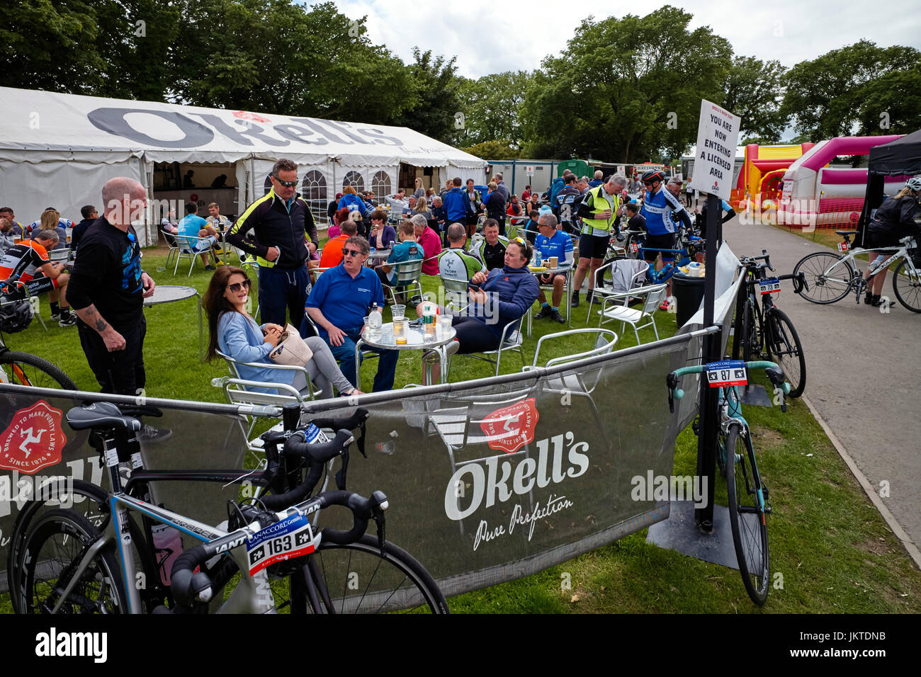 Okell’s beer tent at the grandstand area after a cycle race Stock Photo ...