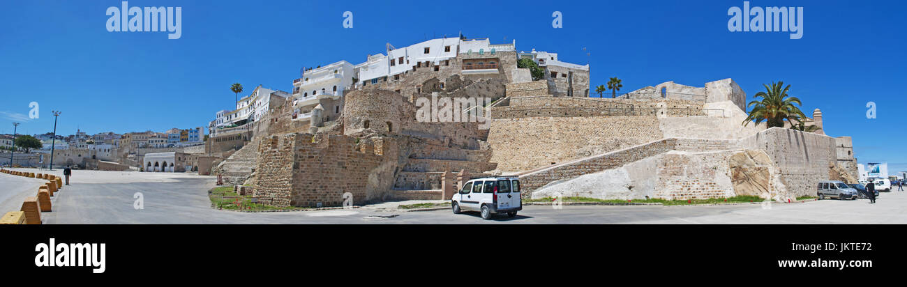 North Africa, Morocco: palm trees and ancient wall of the old town of ...