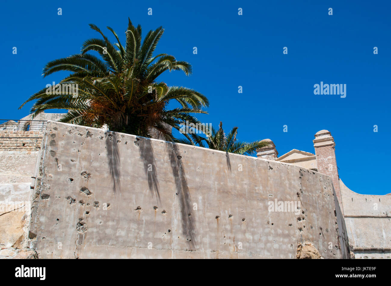 North Africa, Morocco: palm trees and ancient wall of the old town of ...