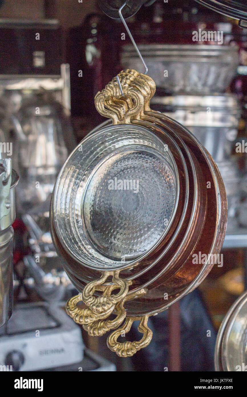 Set of new metal pans as cookware Stock Photo - Alamy