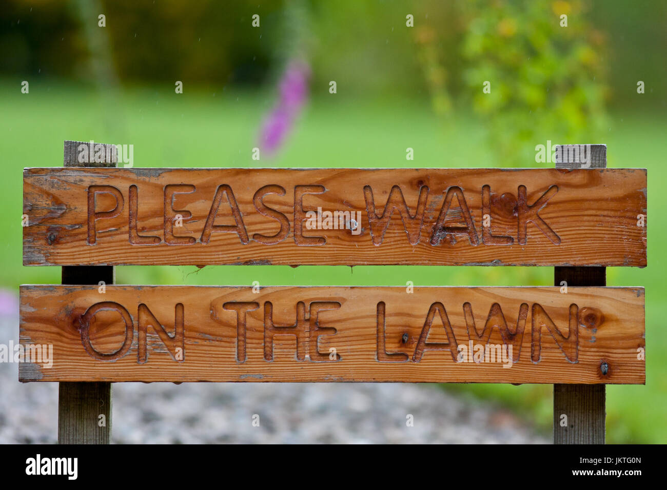 "Please Walk on the Lawn" sign. Cluny Gardens, Aberfeldy. August 2009 ...