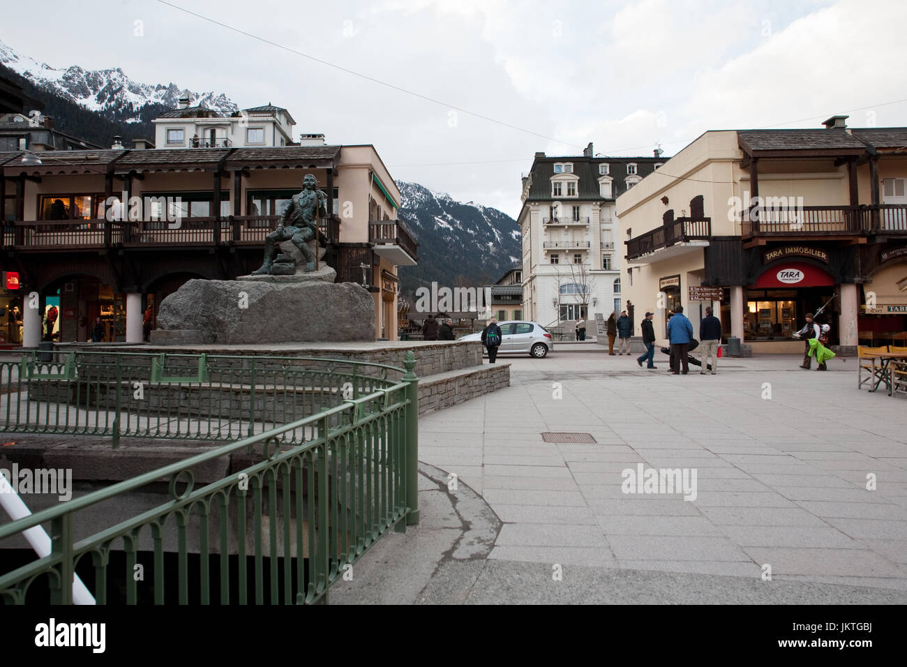 Chamonix street scene showing statue to Michel-Gabriel Paccard Stock ...