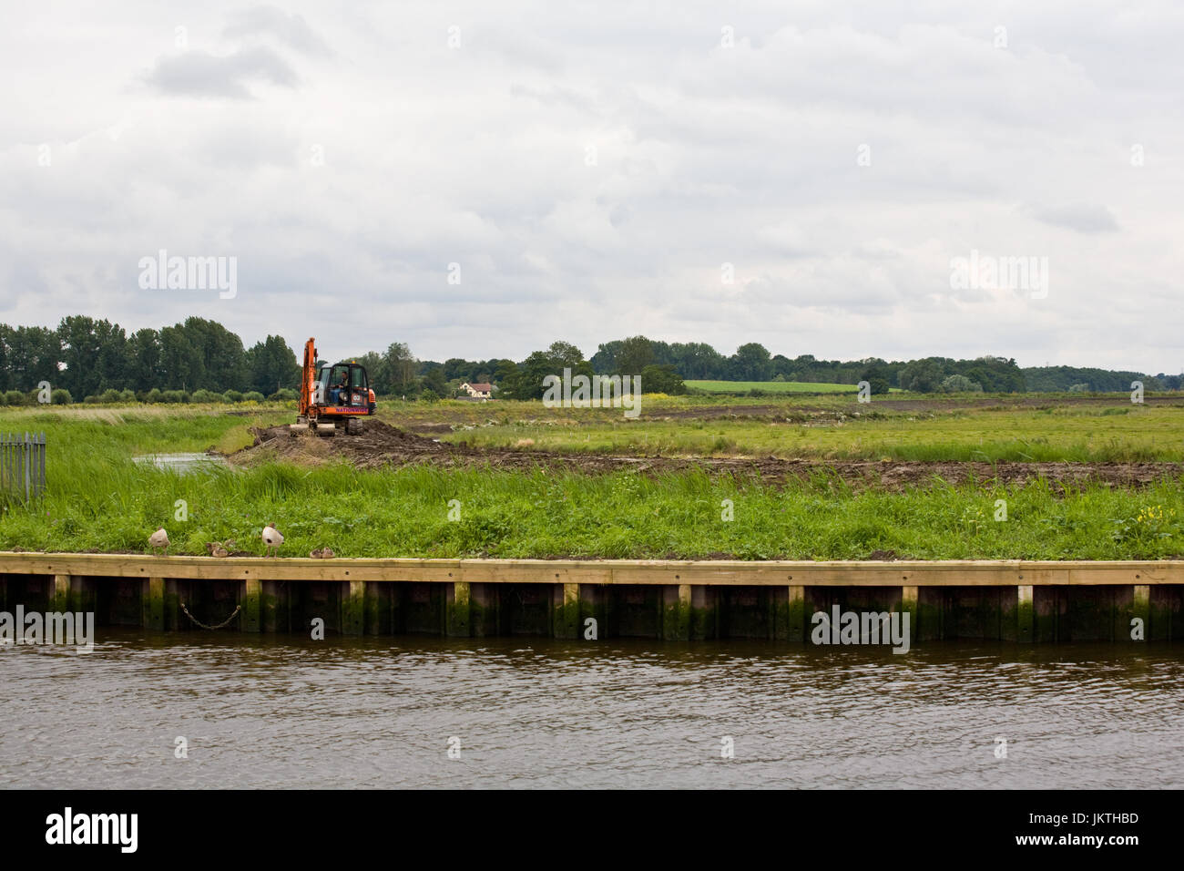 Flood defence construction on the Norfolk Broads Stock Photo - Alamy