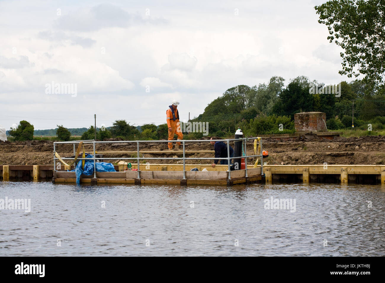 Flood defence construction on the Norfolk Broads Stock Photo - Alamy