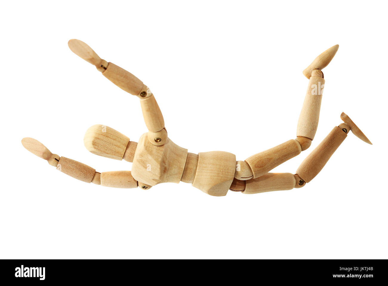 falling wooden puppet action in white isolated with path for user Stock ...