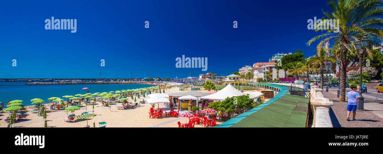 SANREMO, ITALY - July 2017 - Beach at Sanremo promenade, Mediterranean ...