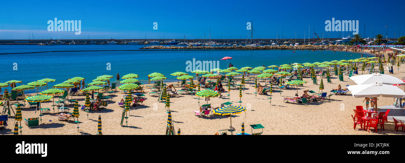 SANREMO, ITALY - July 2017 - Beach at Sanremo promenade, Mediterranean ...