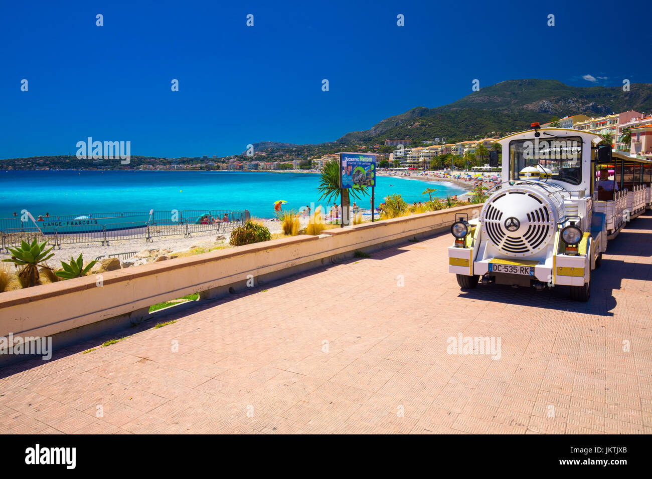 MENTON, ITALY - July 2017 - Menton city with coastline promenade ...