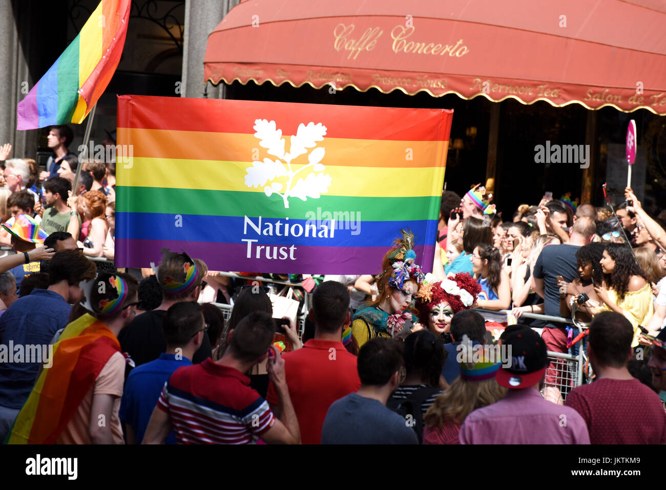National Trust rainbow flag at the Pride in London parade, 2017 Stock ...