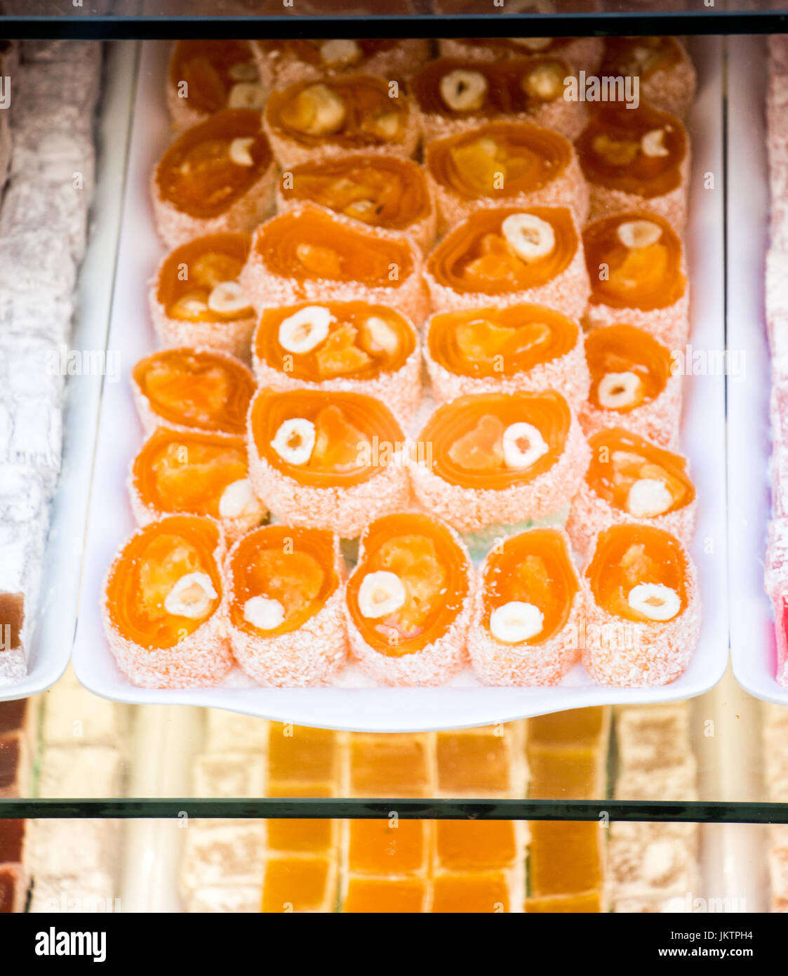 Delicious Turkish delight placed in a metal tray Stock Photo - Alamy