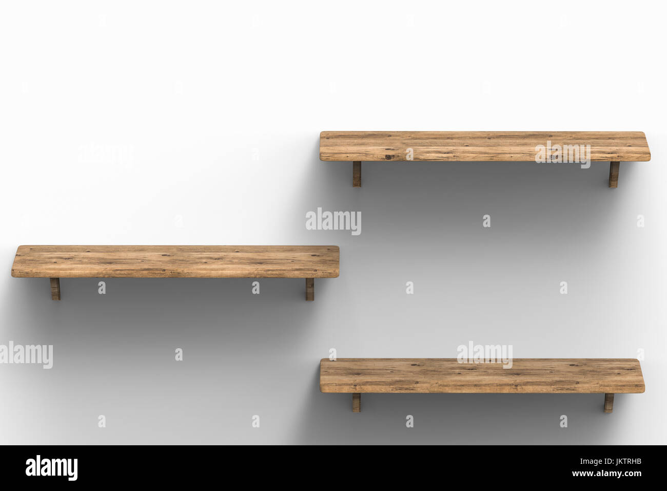 3d rendering three wooden shelves on wall Stock Photo - Alamy