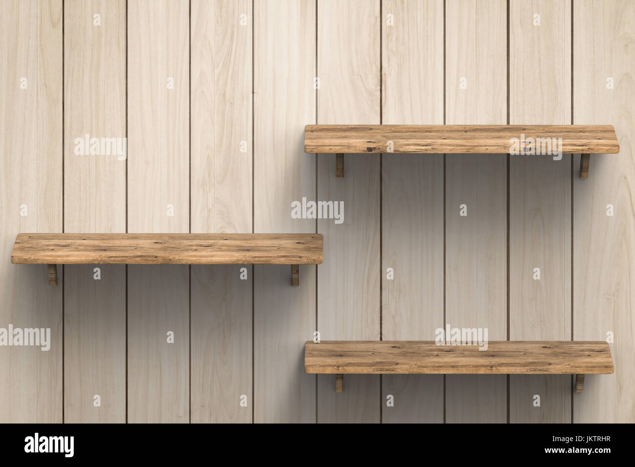3d rendering three wooden shelves on wall Stock Photo - Alamy
