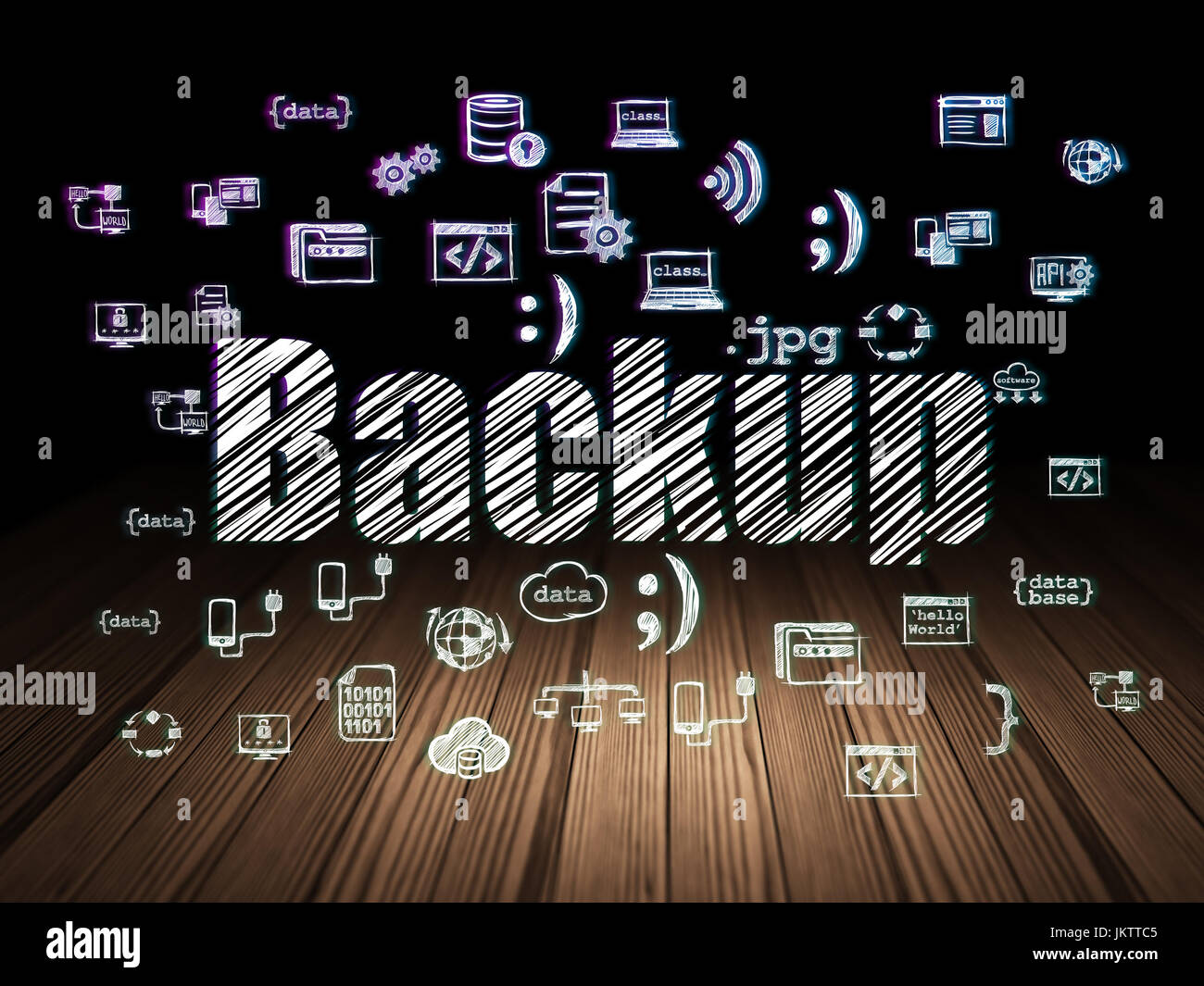 Software concept: Backup in grunge dark room Stock Photo - Alamy