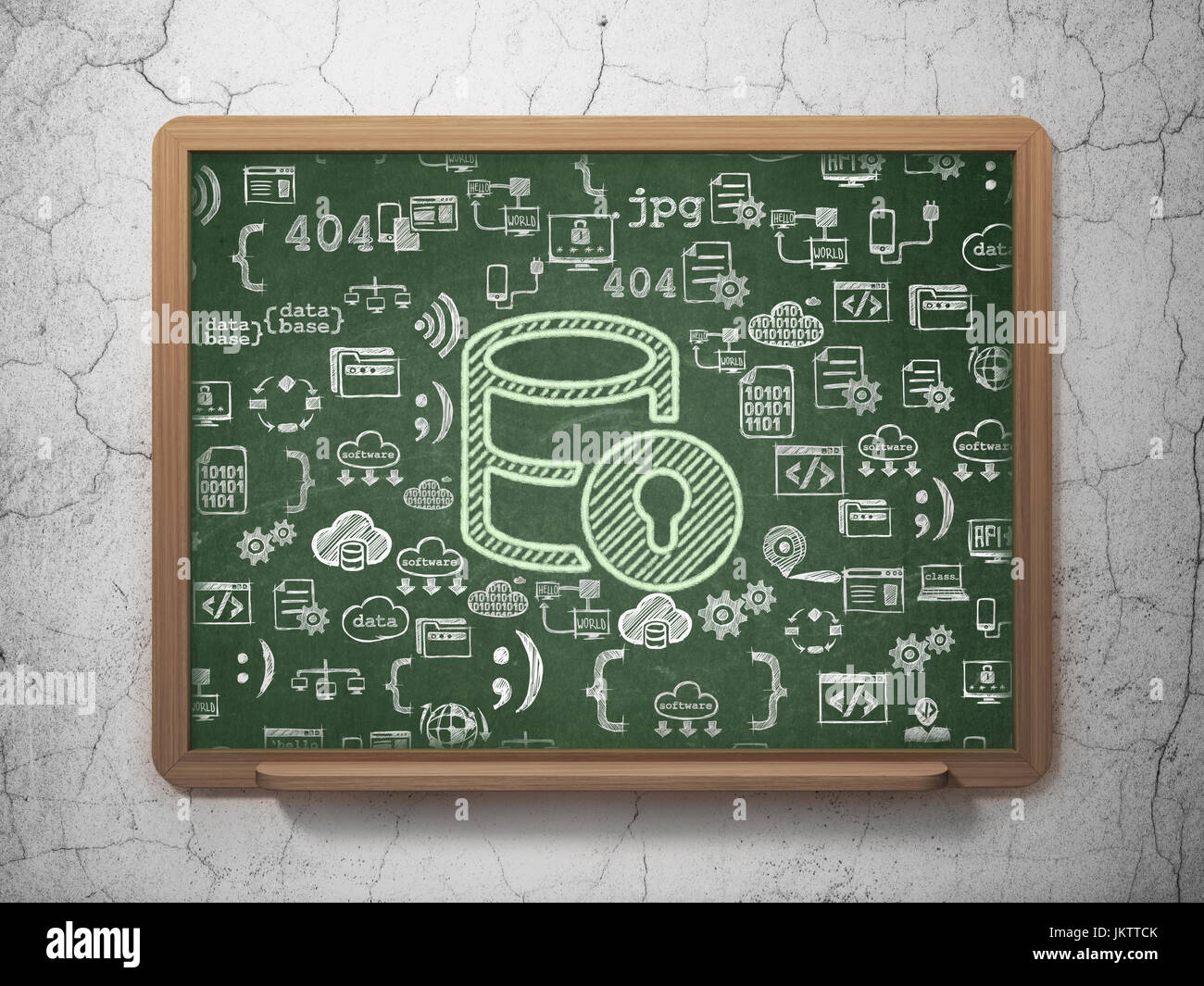 Programming concept: Database With Lock on School board background Stock Photo - Alamy