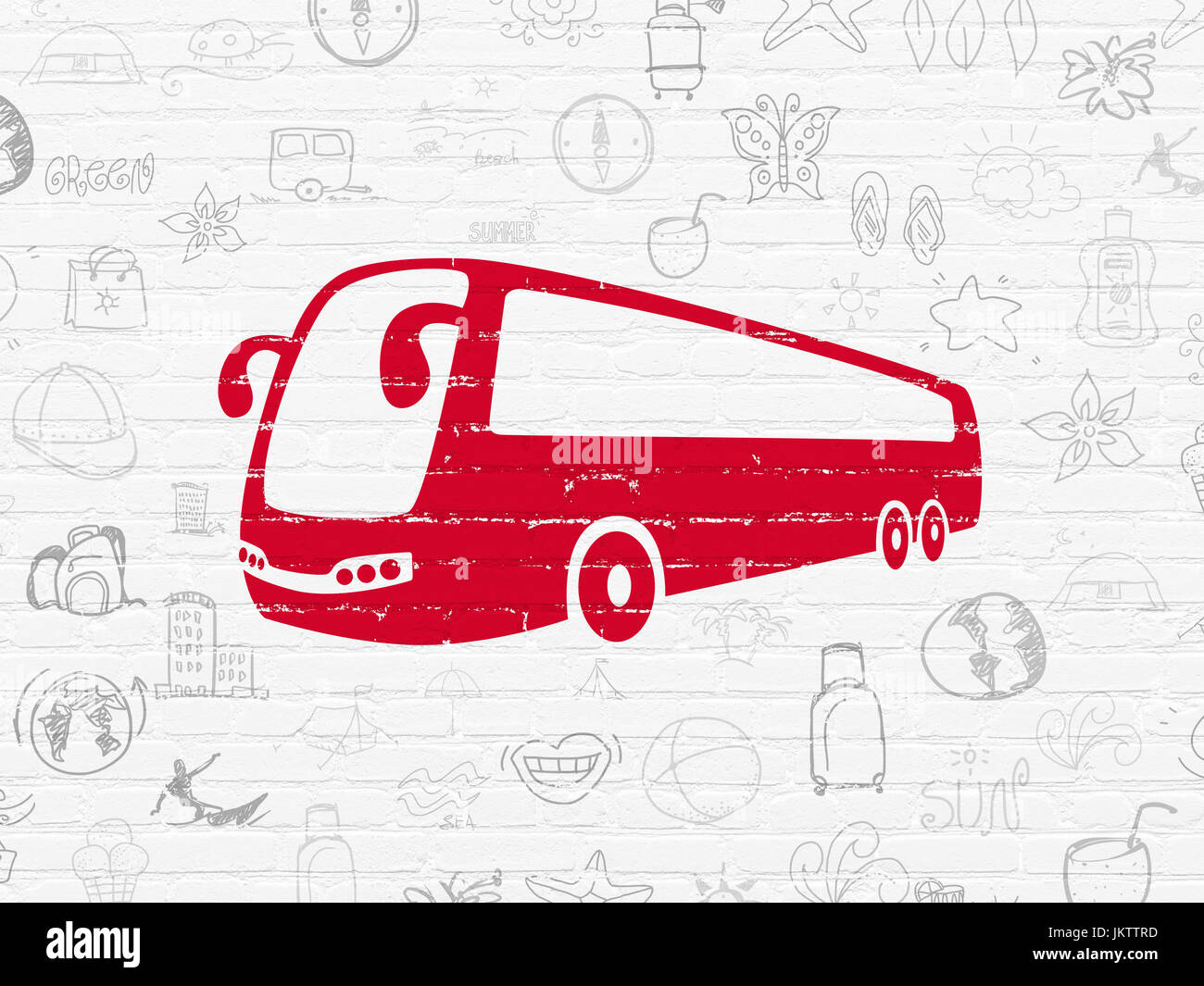 Vacation concept: Bus on wall background Stock Photo - Alamy