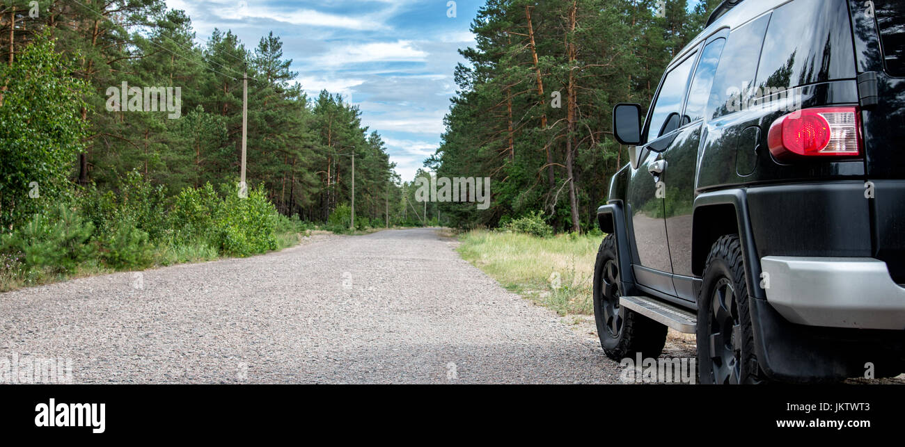 Car in the forest road Stock Photo - Alamy