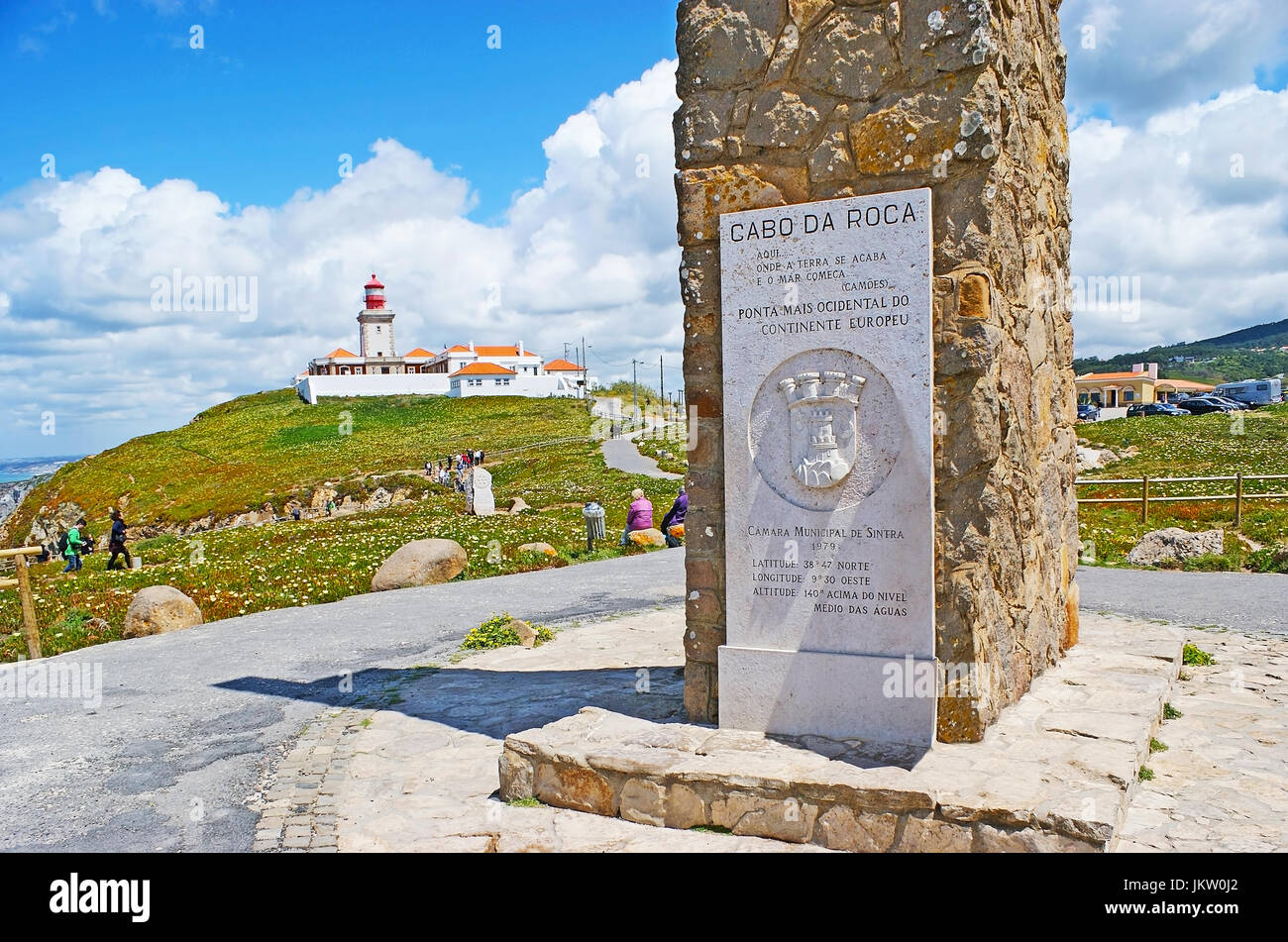 SINTRA, PORTUGAL - MAY 1, 2012: The stone monument on Cabo da Roca ...