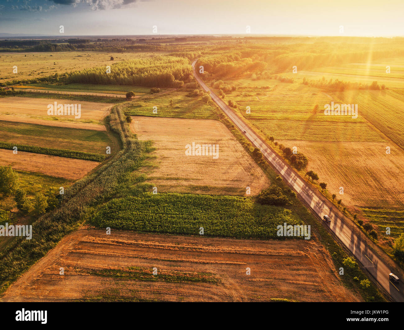Drone view countryside fields sunset hi-res stock photography and ...