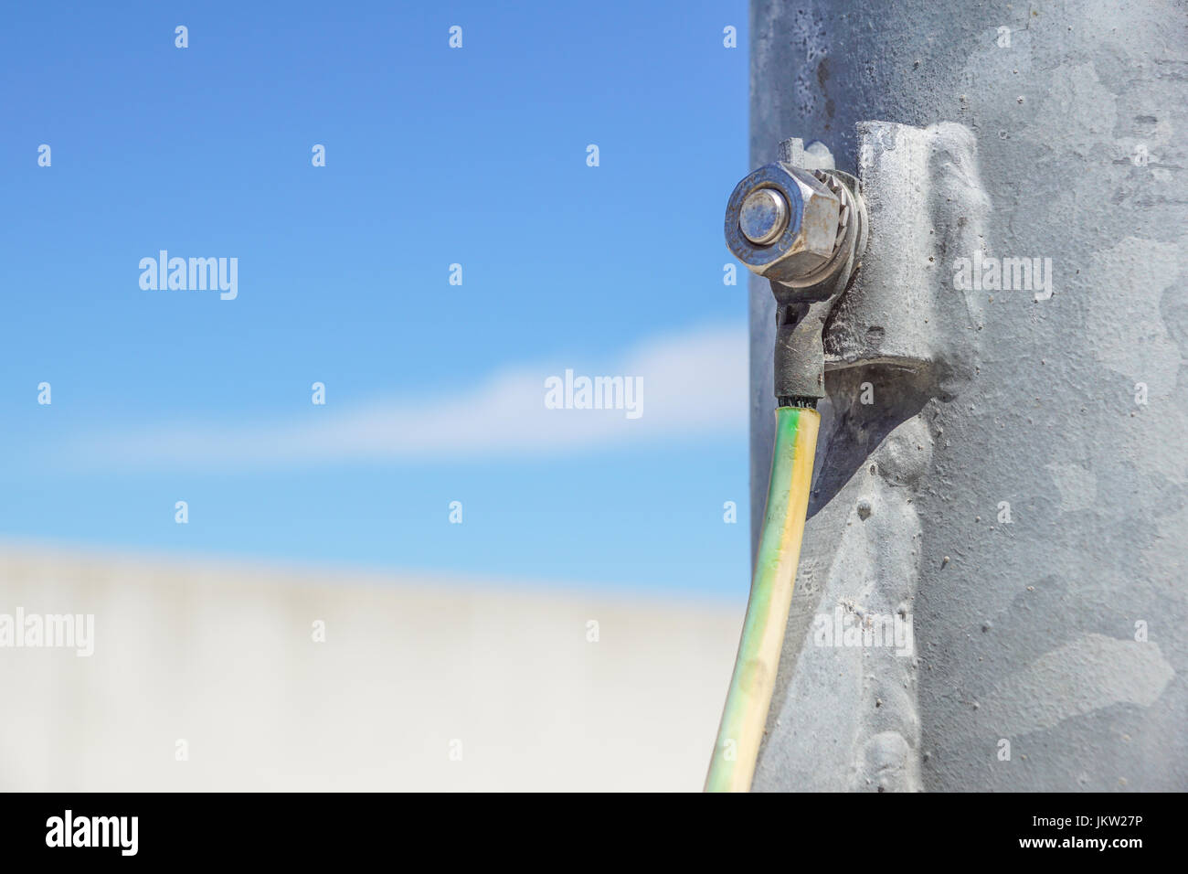 Cables connected to electrical grounding bar .Electric grounding Stock ...