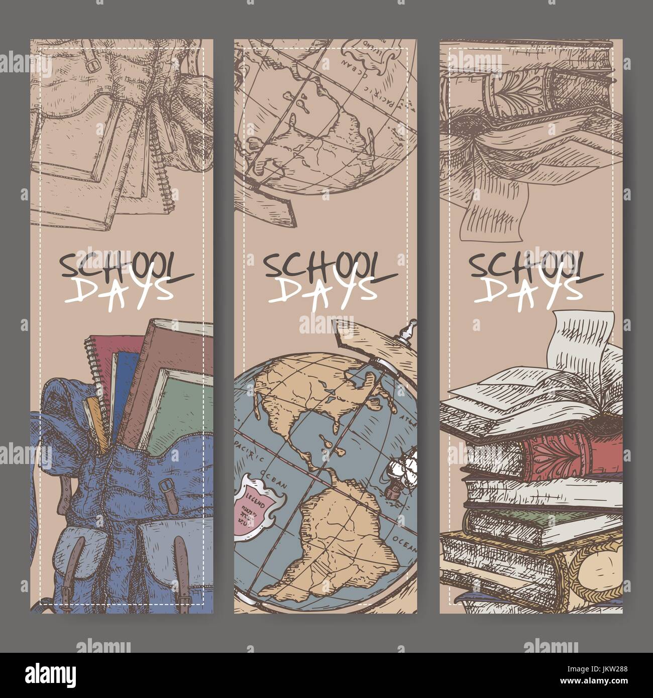 Three color banners with hand drawn school related sketch Stock Vector ...
