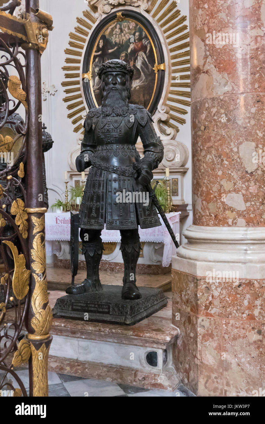 A bronze statue of Godfrey of Bouillon in the Hofkirche (Court church ...