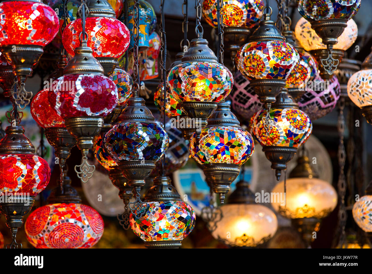 Traditional Asian lanterns of colored glass on the market Stock Photo ...