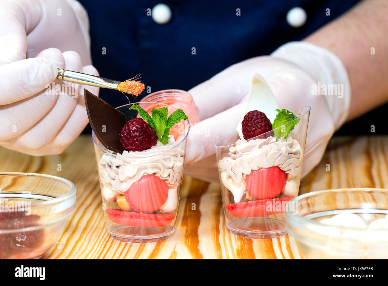 Cooking mini canapes of meat and vegetable sauces Stock Photo - Alamy