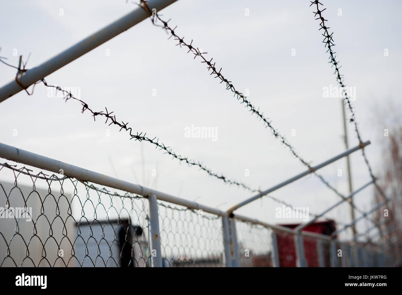 Security with a barbed wire fence Stock Photo - Alamy