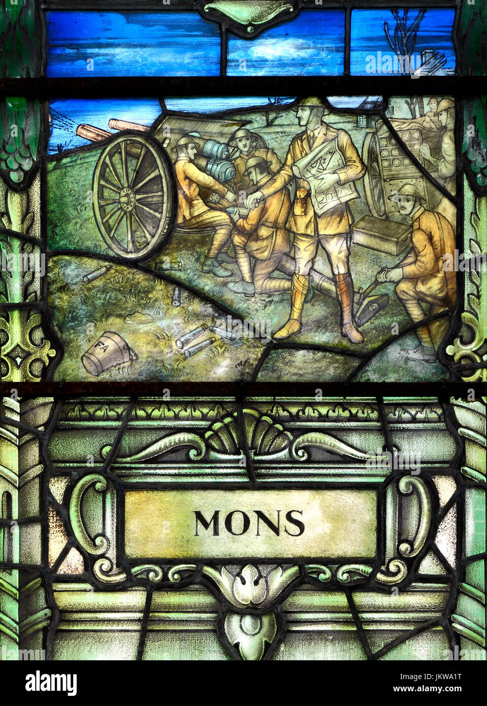 First World War scene, stained glass window, Battle of Mons, by William ...