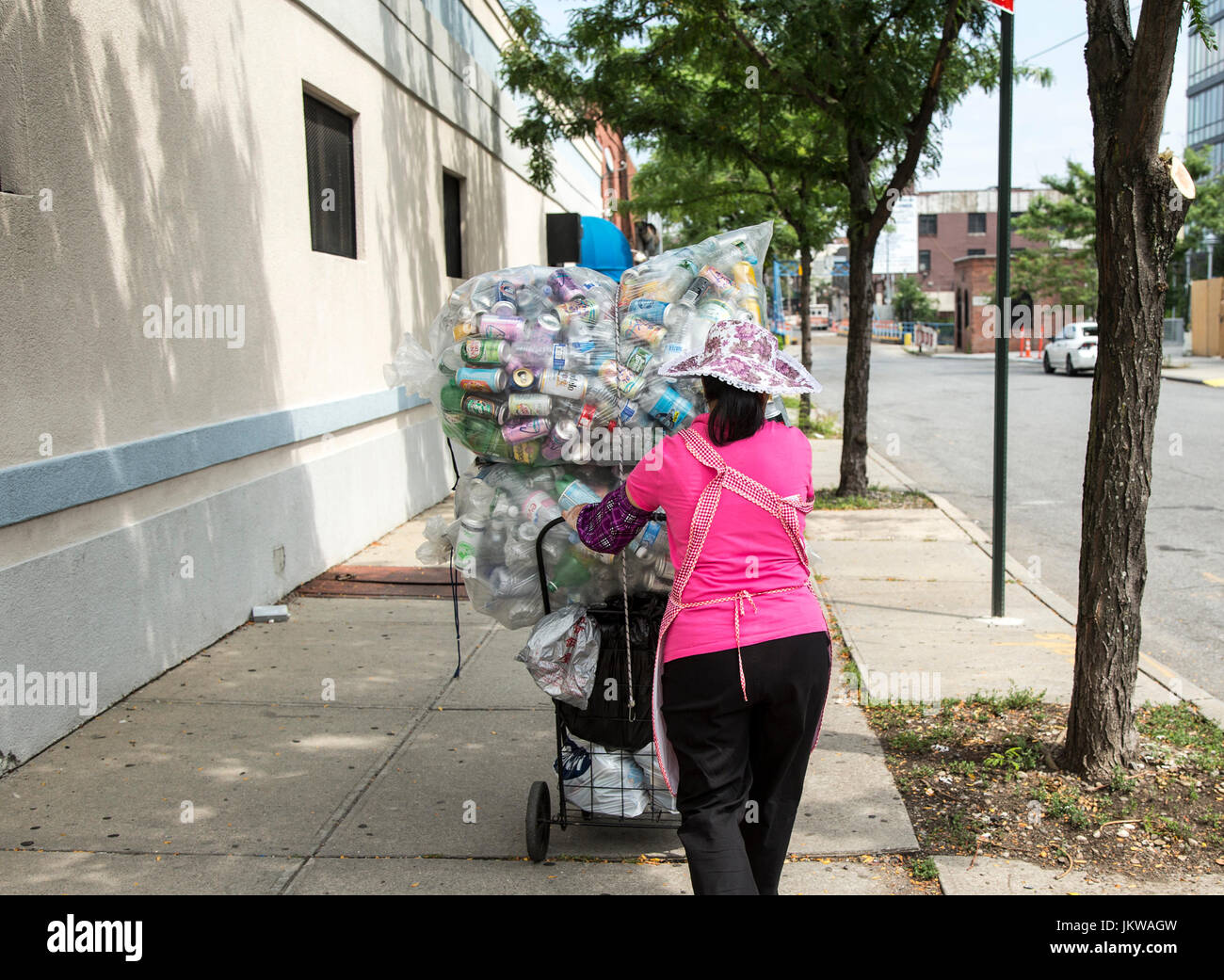 Woman collecting aluminum cans to recycle Stock Photo - Alamy