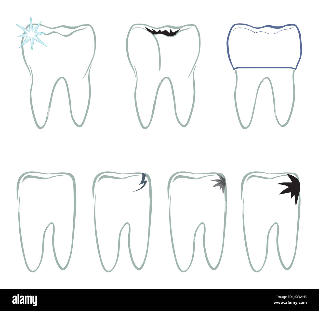 Tooth set. Teeth white sign. Dental medical isolated colection Stock ...