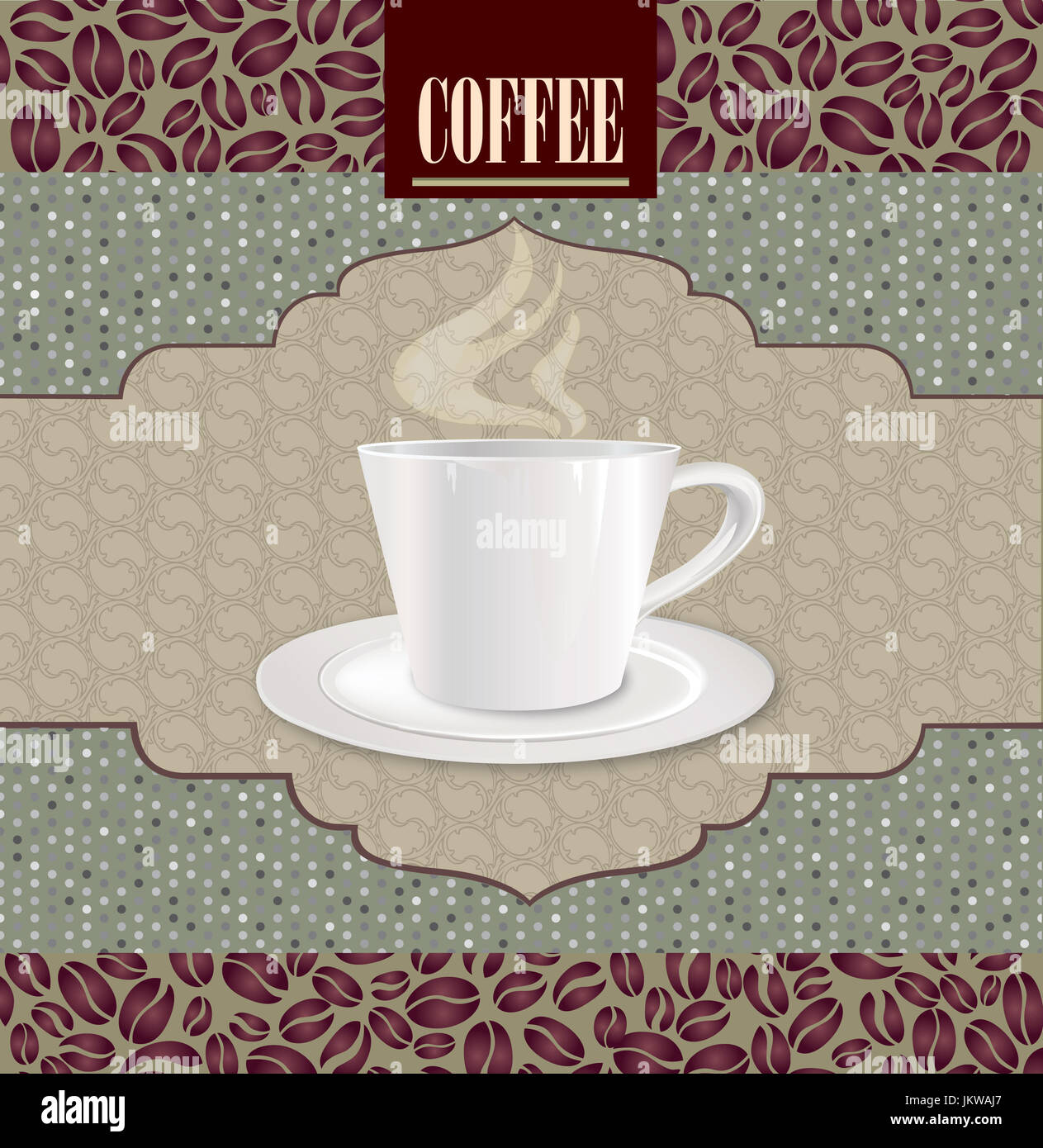 Coffee hot drink. Cafe card background. Coffee beans retro pattern ...