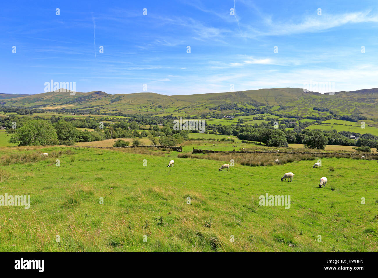 Hope valley and the Great Ridge from the Pennine Way, Edale, Derbyshire, Peak District National ...
