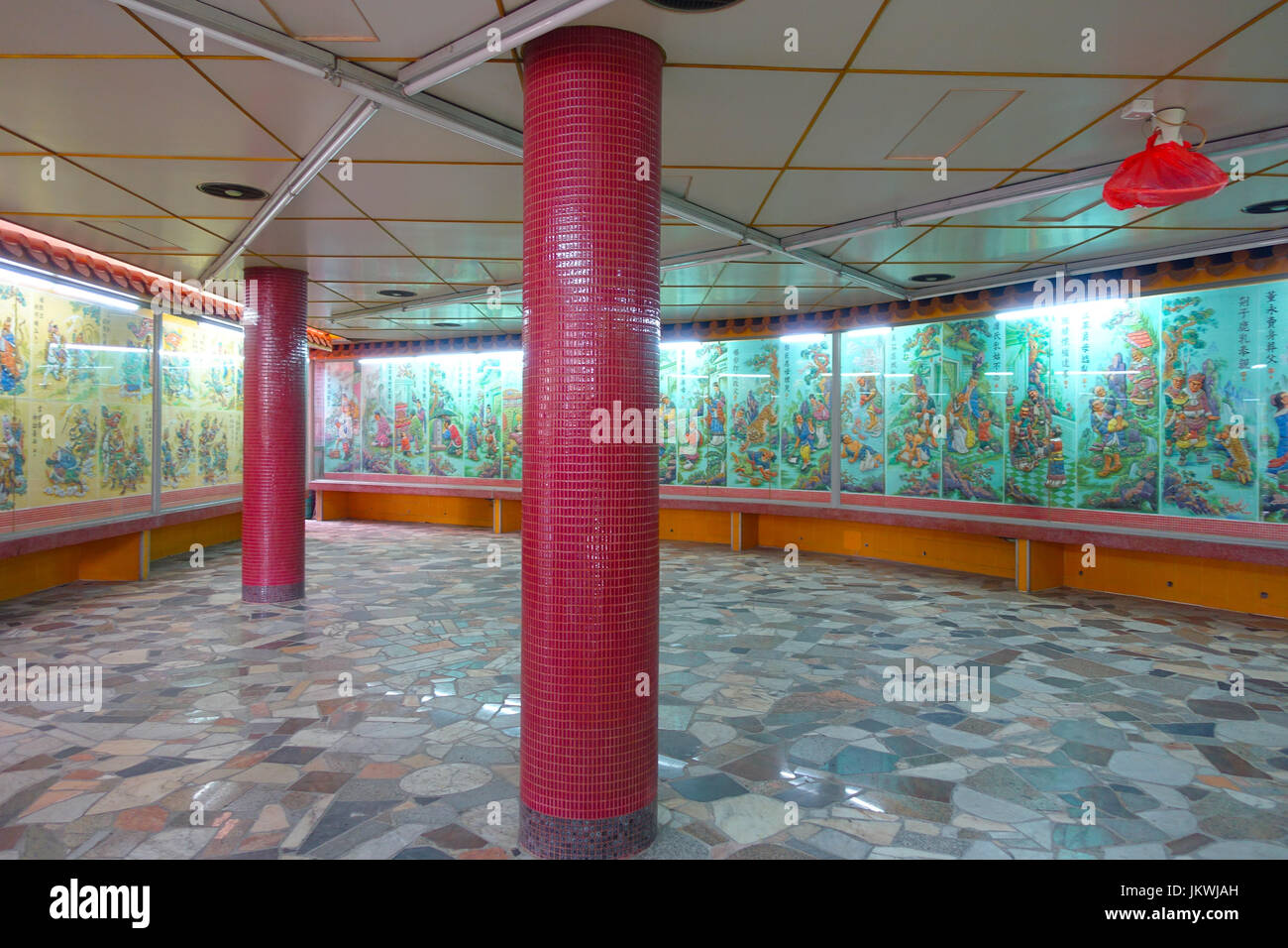 HONG KONG, CHINA - JANUARY 26, 2017: Indoor view of Tsz wan temple, in ...