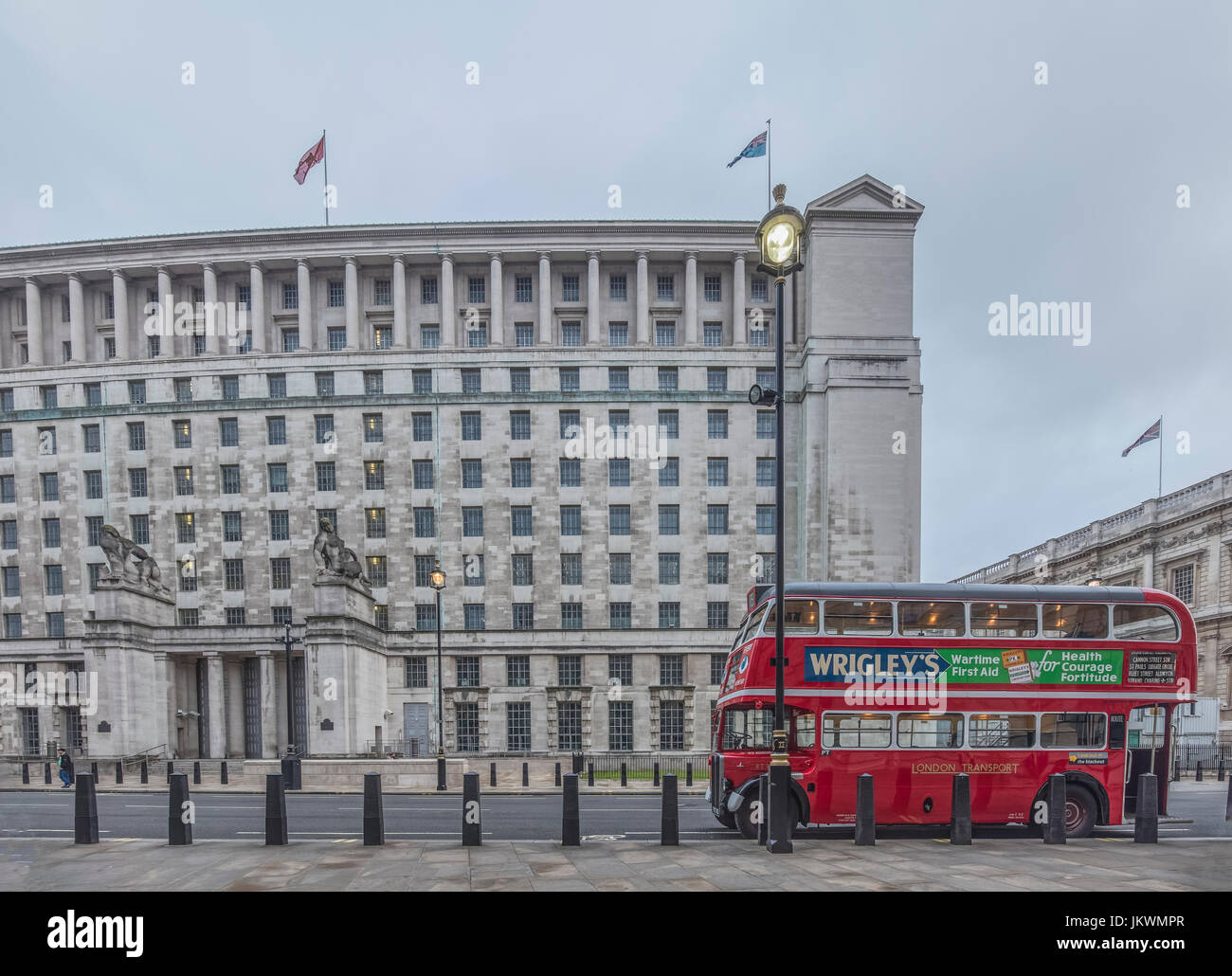 London red bus in Horse Guards Avenue London Stock Photo - Alamy