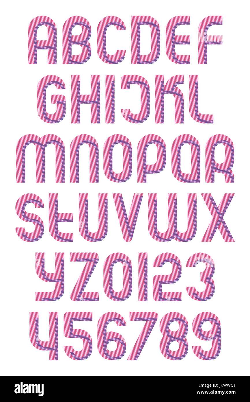 Alphabet Letters And Numbers With Striped Pattern Vector Geometric
