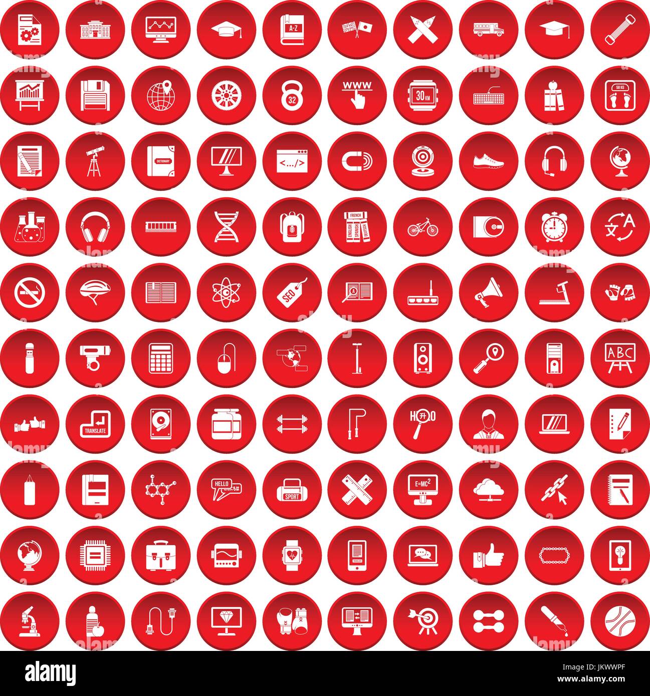 100 training icons set red Stock Vector Image & Art - Alamy